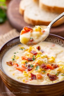 Creamy Cheesy Corn & Potato Chowder - Saving Room for Dessert
