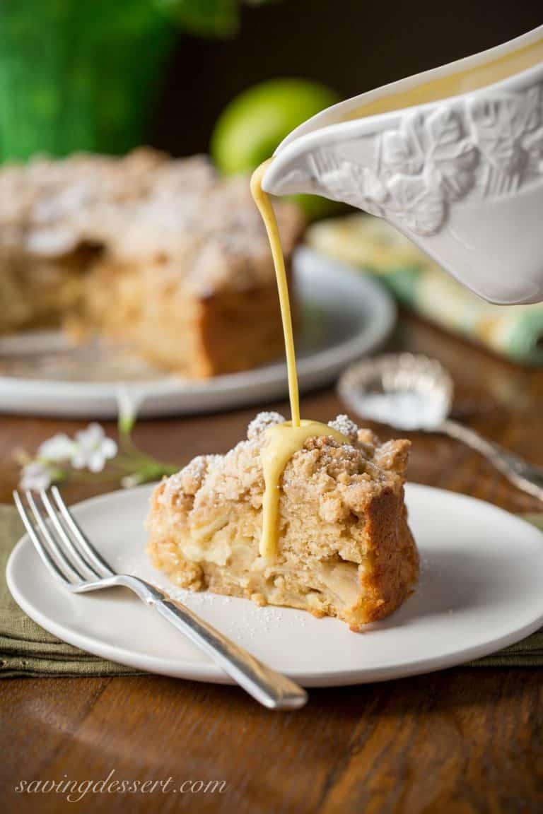 Irish Apple Crumble Cake with Apple Brandy Sauce - Saving Room for Dessert