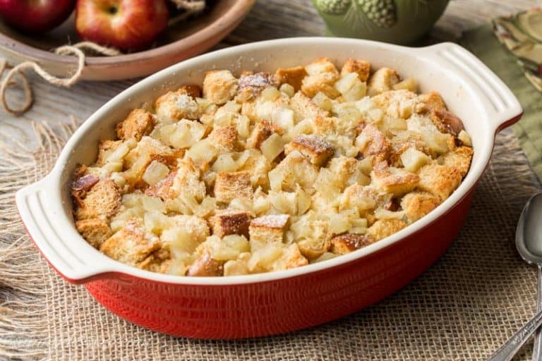 Apple Bread Pudding with Apple Brandy Sauce - Saving Room for Dessert