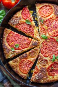 Skillet Cornbread with Tomatoes and Parmesan - Saving Room for Dessert