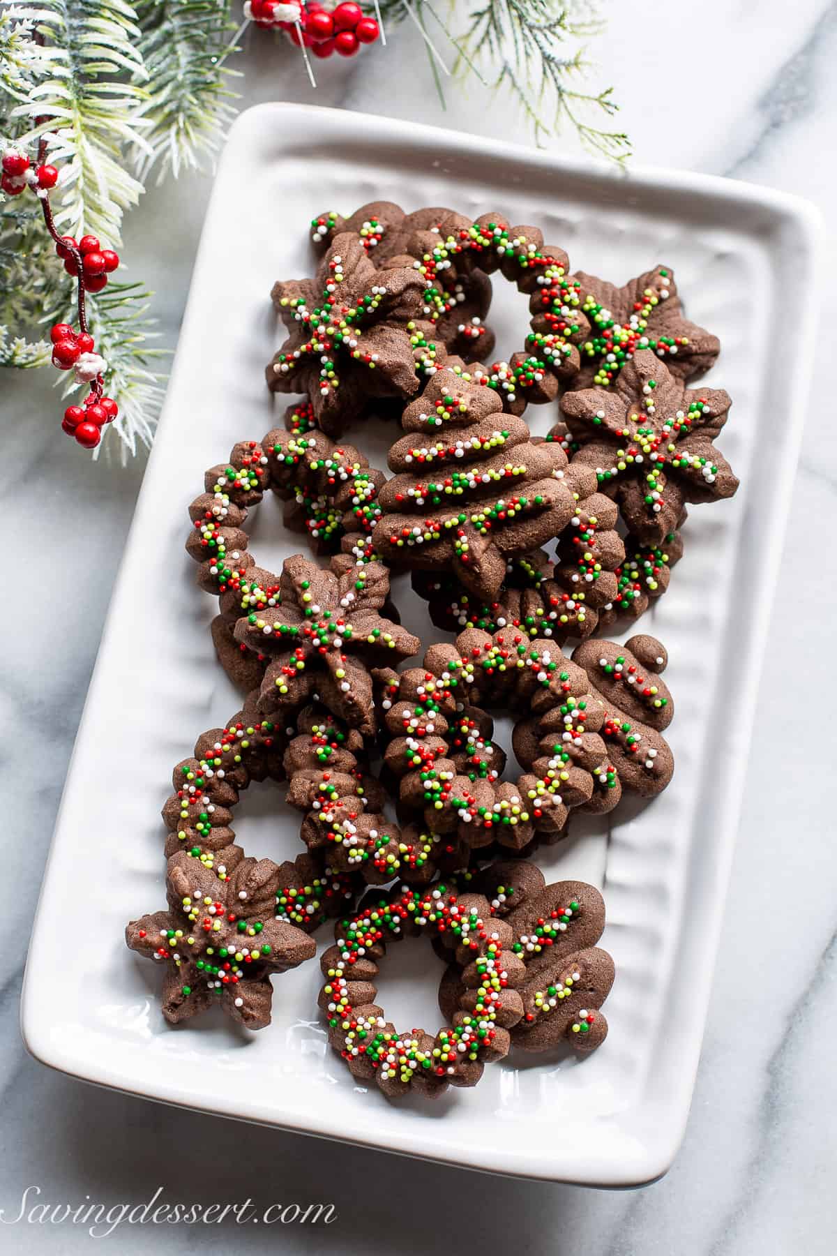 Chocolate Spritz Cookies - Saving Room for Dessert