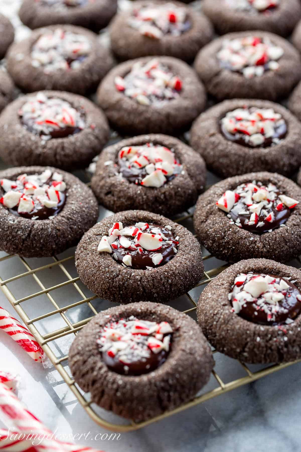 Chocolate Peppermint Thumbprint Cookies - Saving Room for Dessert
